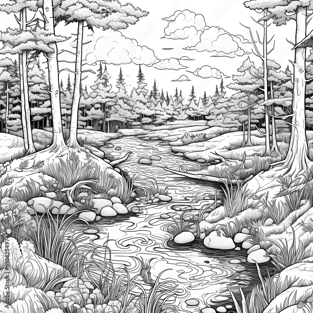 a black and white illustration of a bog scene from an original D D ...