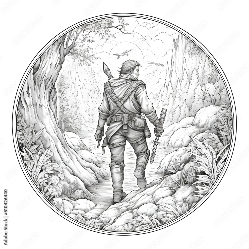a black and white illustration of a ranger scene from an original D D ...