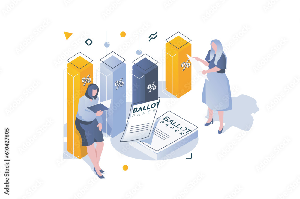 Election and voting concept in 3d isometric design. Women counting exit ...