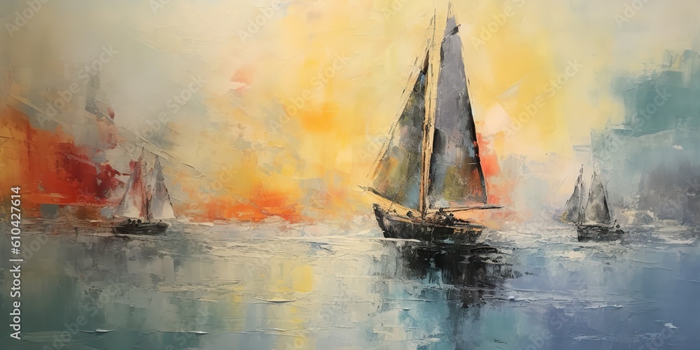 AI Generated. AI Generative. Illustration of painted oil draw ink yacht ...