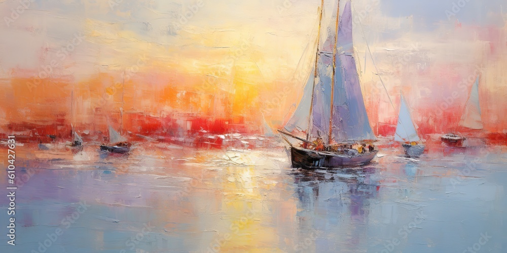 AI Generated. AI Generative. Illustration of painted oil draw ink yacht ...