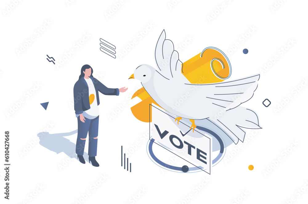 Election and voting concept in 3d isometric design. Woman voting in ...