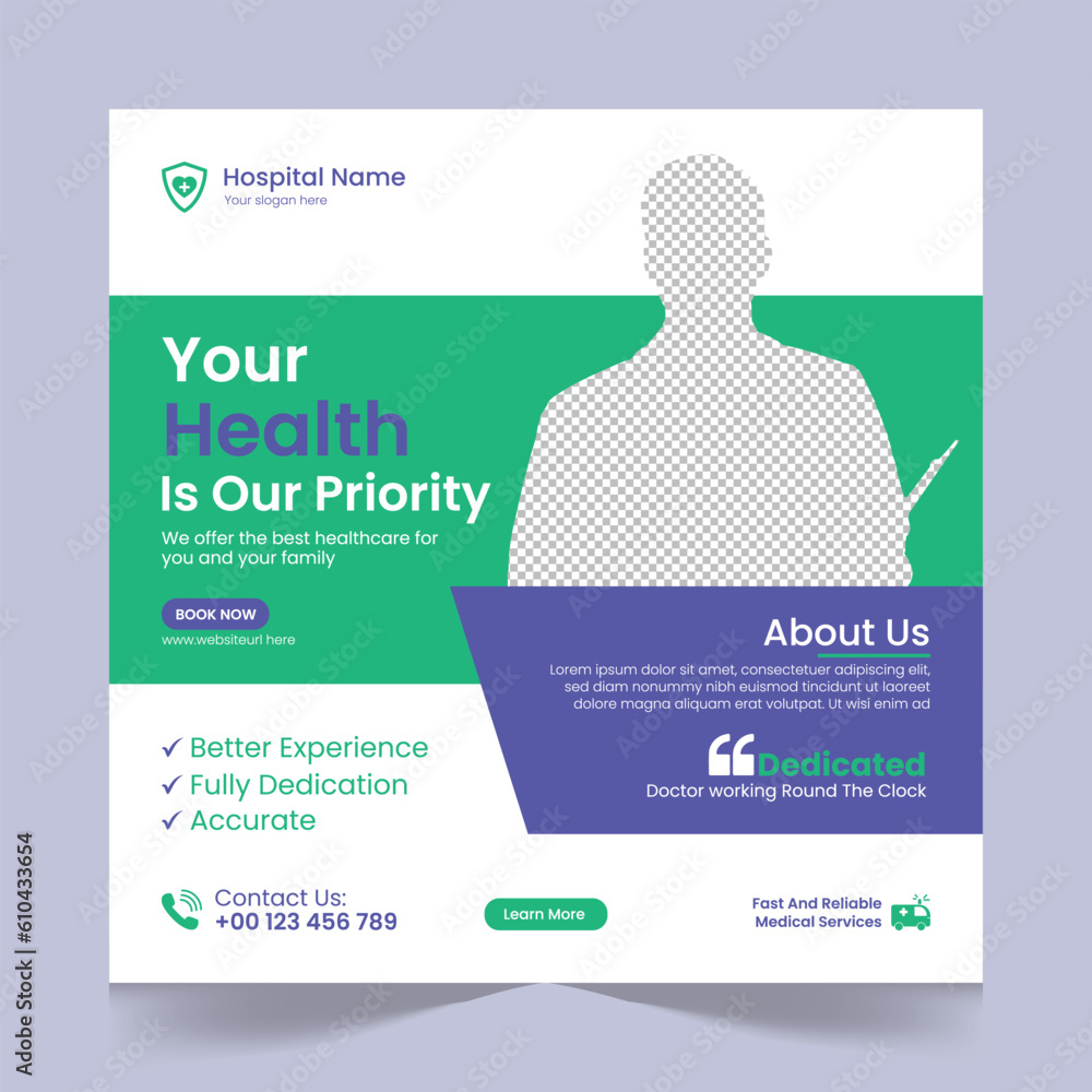 Medical healthcare social media post template design, medical social ...