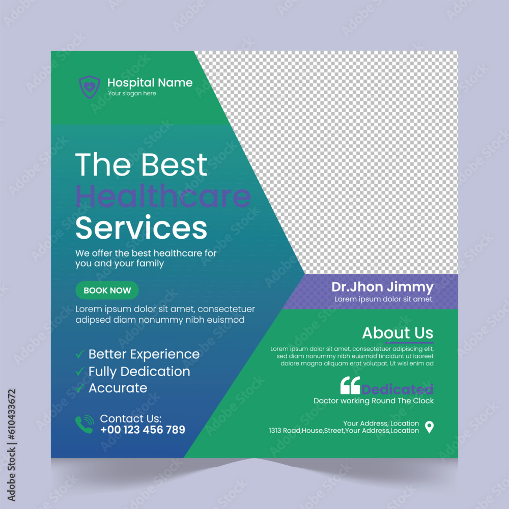 Medical healthcare social media post template design, medical social ...
