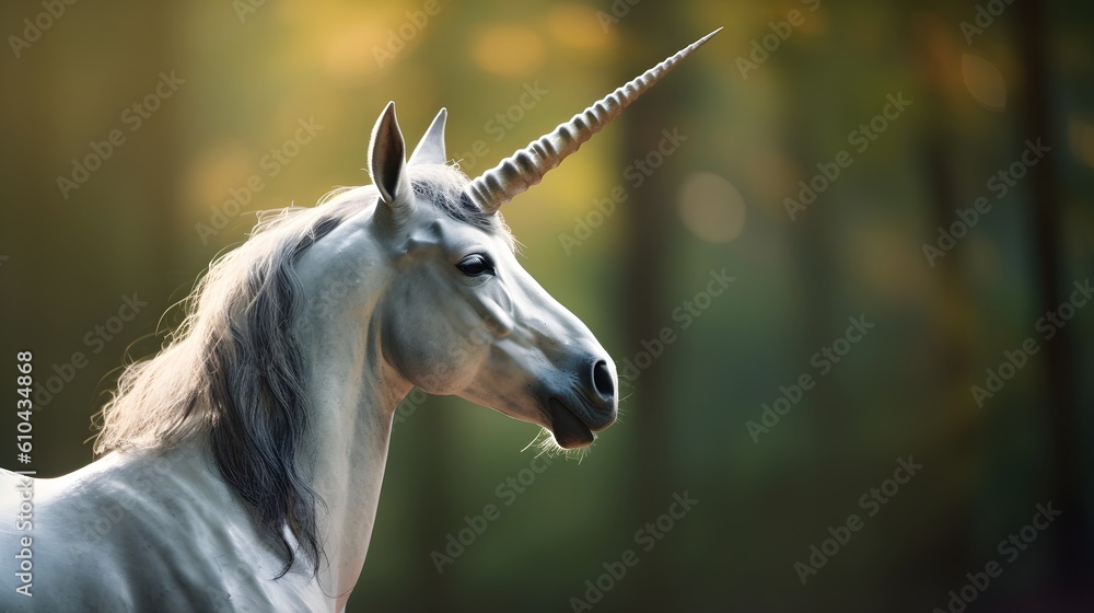 Unicorn in a forest created with Generative AI technology Stock ...
