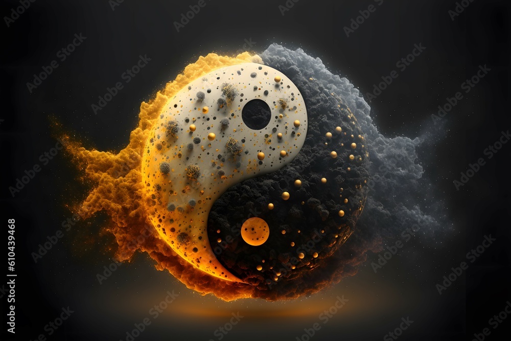 yin yang, golden glow, Multi-dimensional universe smoke and dust ...