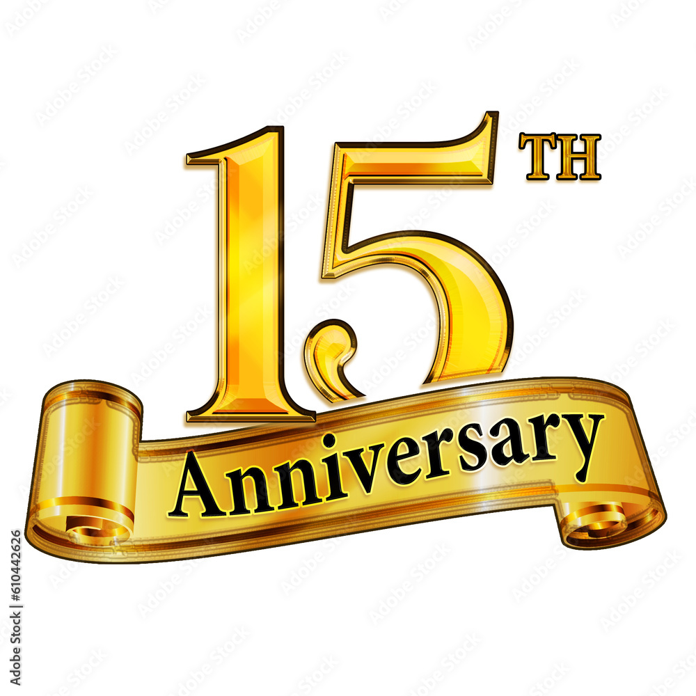 15th Anniversary Gold Banner Icon on Transparent Background Stock ...
