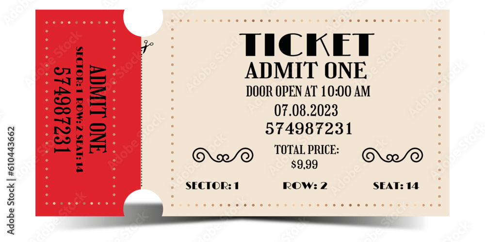 Vintage movie ticket in cmyk, ready to print. Vector illustration Stock ...