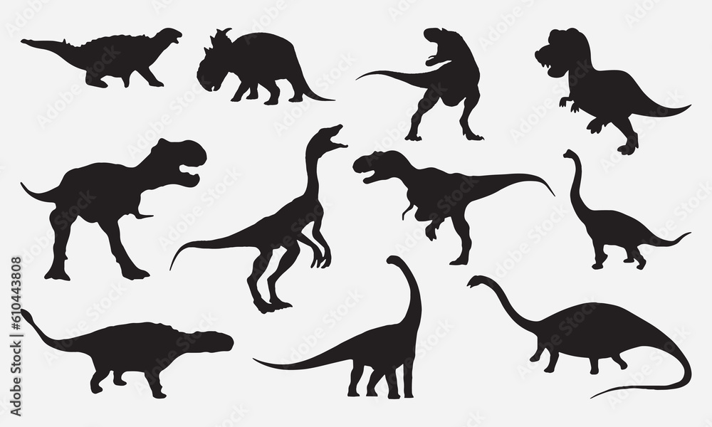 Dinosaur black shape vector illustration set isolated on white ...