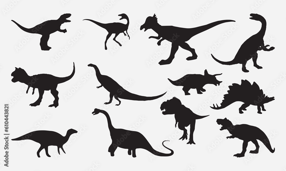 Dinosaur black shape vector illustration set isolated on white ...