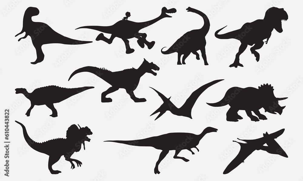 Dinosaur black shape vector illustration set isolated on white ...