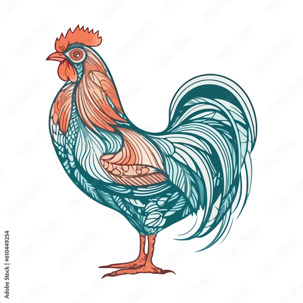 Standing cockerel symbolizes rural farm life Stock Vector | Adobe Stock