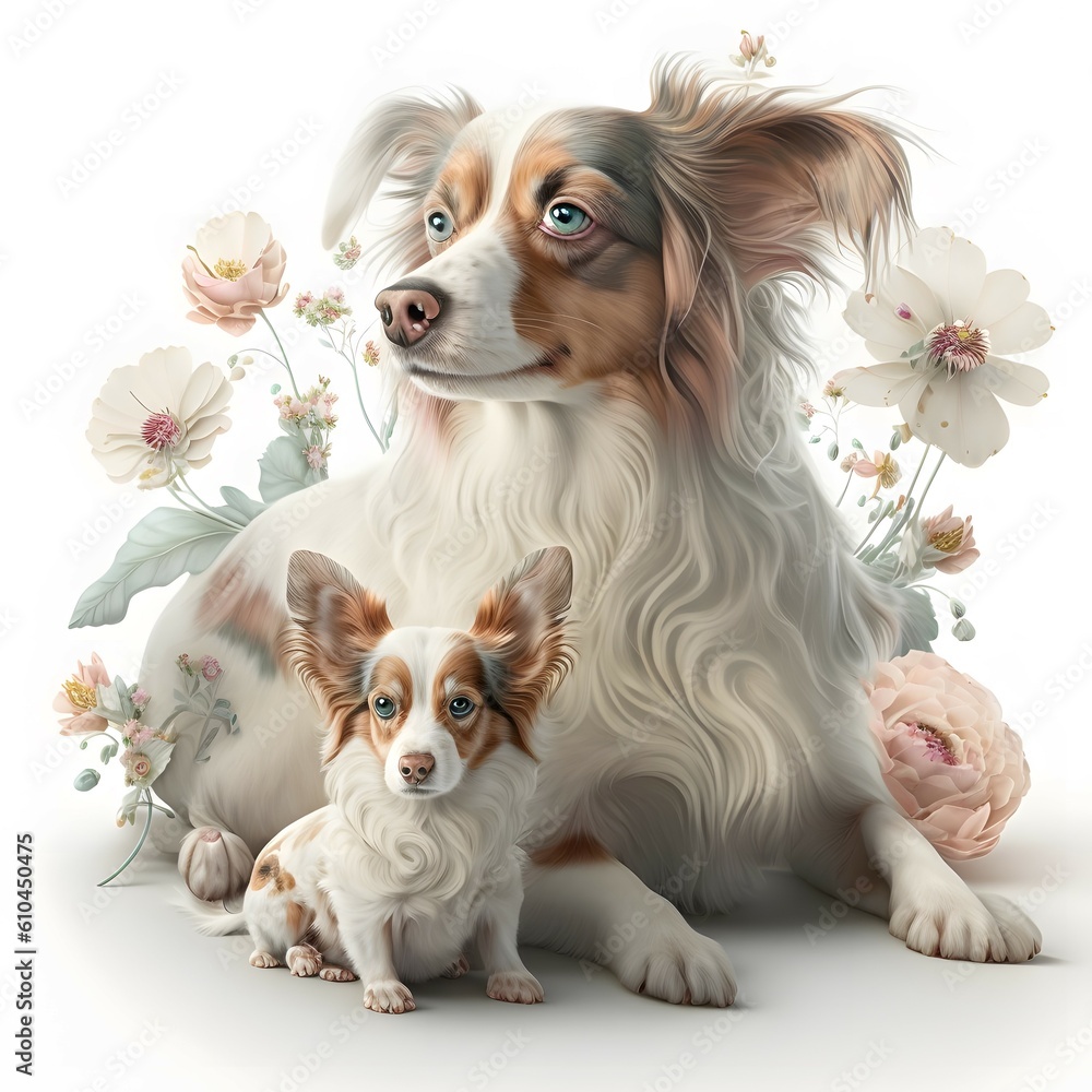cute mother dog with her baby, neo-rococo, pastel colors, detailed ...