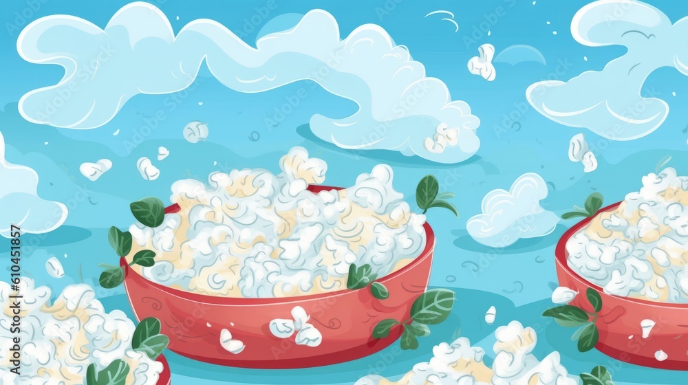 Fresh Organic Cottage Cheese Dairy product Cartoon Horizontal ...