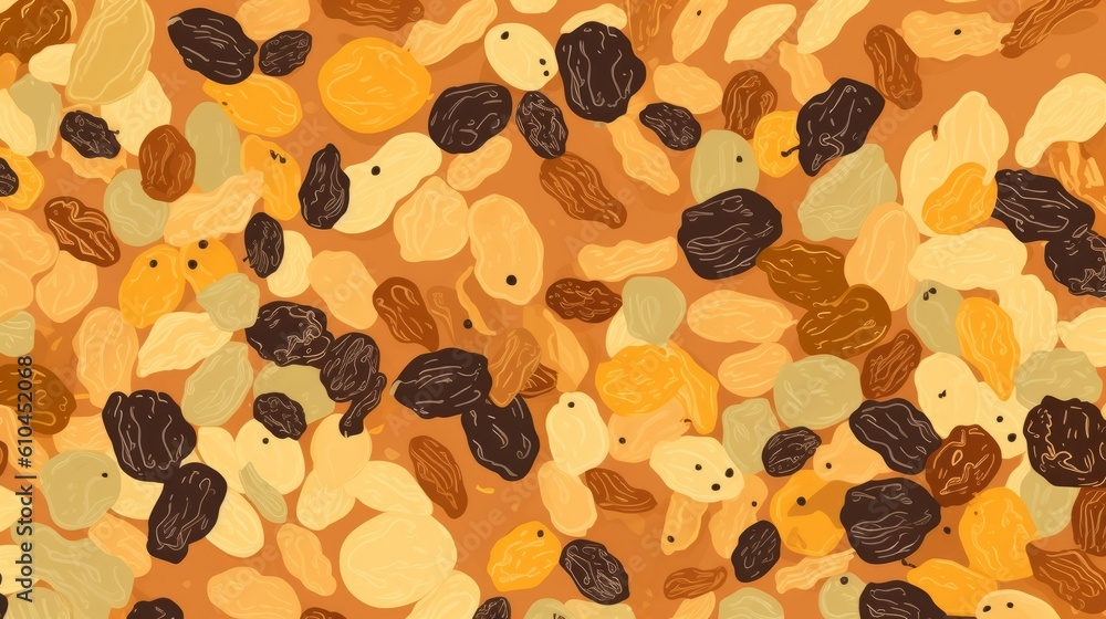Organic Dried Raisins Berry Cartoon Horizontal Background Illustration ...
