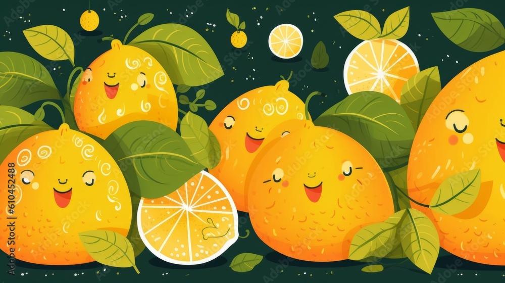 Fresh Organic Ugli Fruit Cartoon Horizontal Background Illustration ...