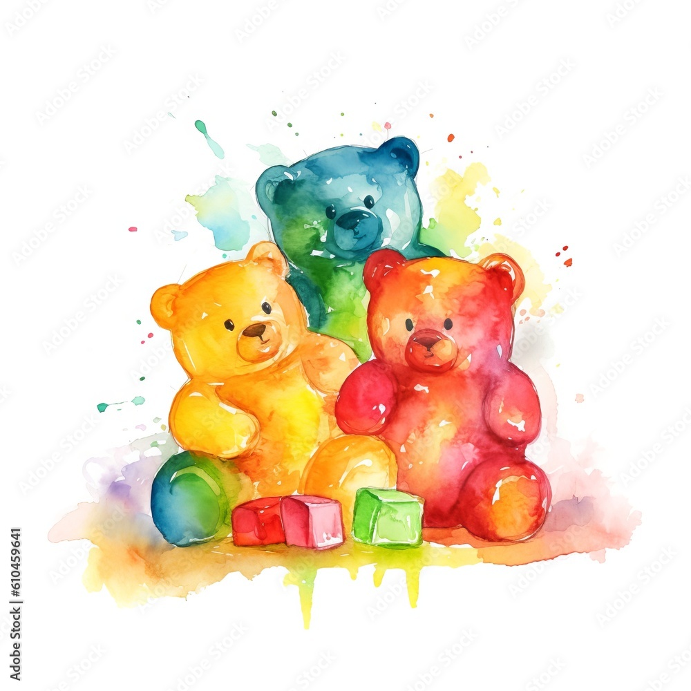 Sweet Gummy Bears Candy Watercolor Square Background. Sweet Dessert ...