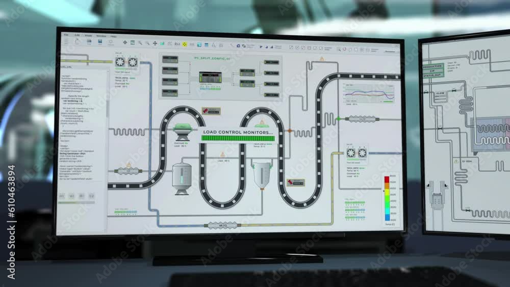 Hi tech factory system monitoring the automated production equipment ...