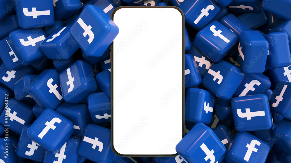 3D rendering of mobile phone with transparent blank screen lying on top ...