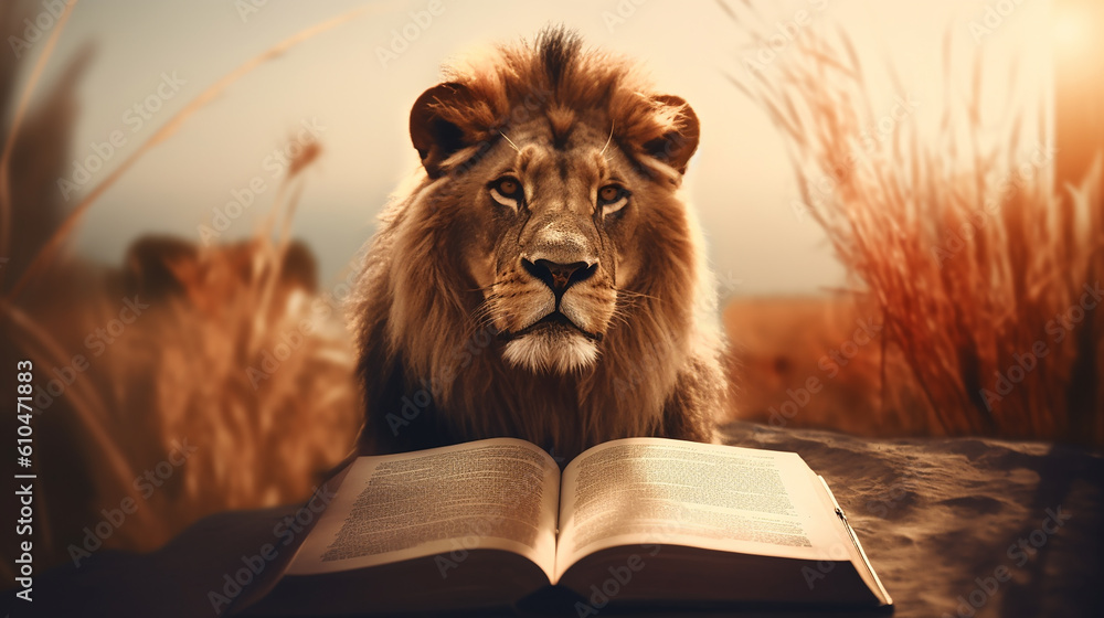leão e biblía sabrada simbolo da fé cristã Stock Illustration | Adobe Stock