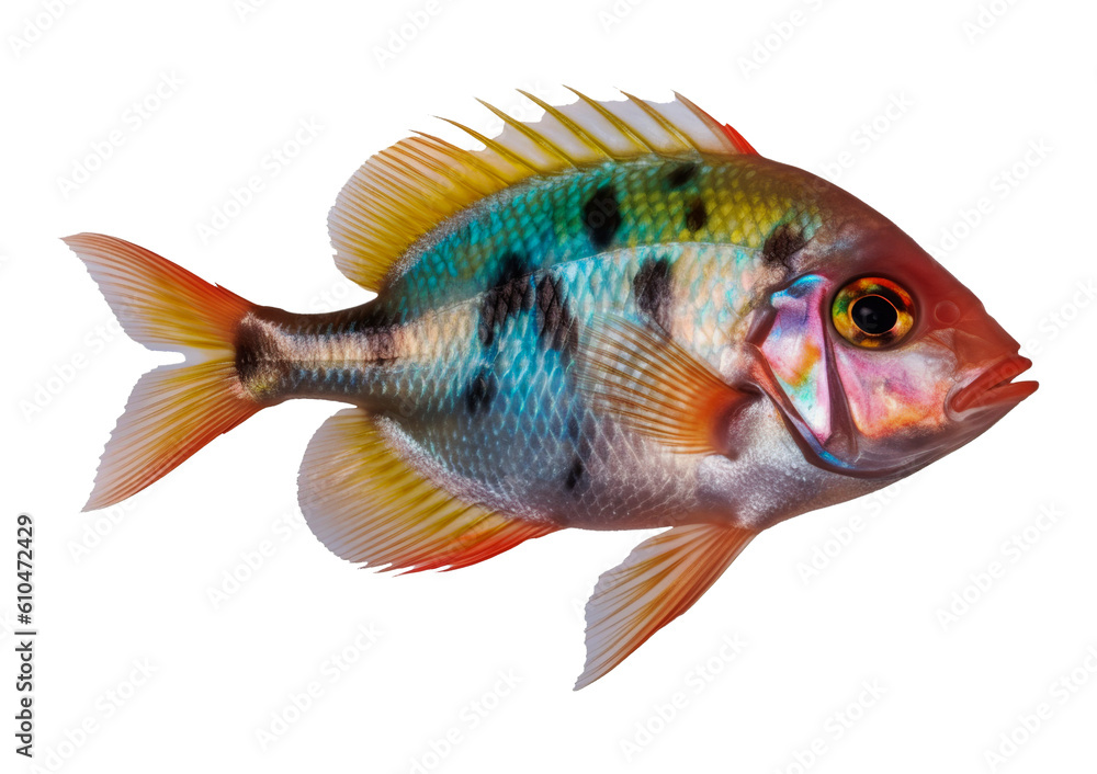 Colorful fish isolated on transparent background. Generative AI. Stock ...