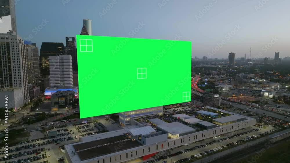 Greenscreen placeholder with tracking marks in front the Houston ...