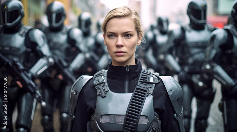 futuristic police officers robots or robot soldiers or cyborgs or ...