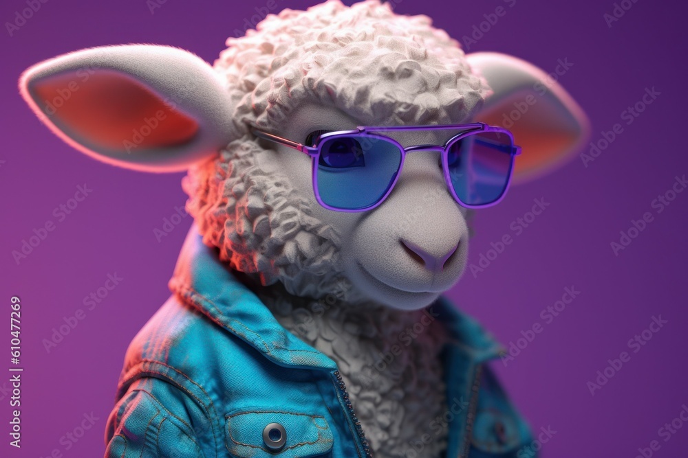 Anthropomorphic baby sheep dressed in human clothing. Humanized animal ...