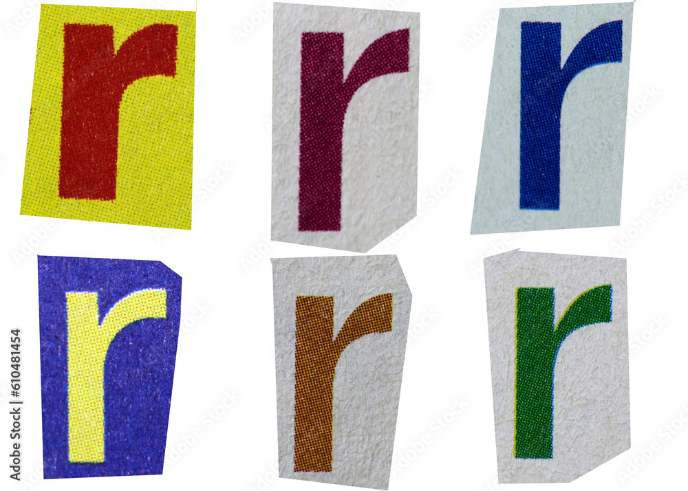 Letter r magazine cut out font, ransom letter, isolated collage ...