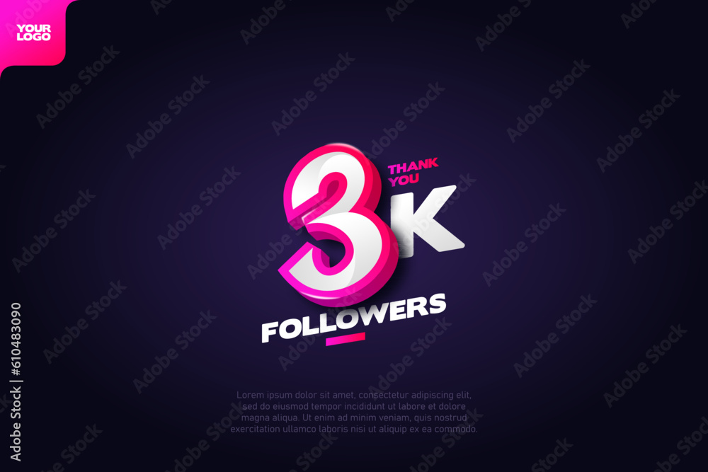 celebration of 3k followers with realistic 3d number on dark background ...