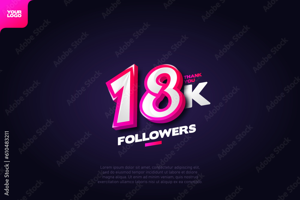 celebration of 18k followers with realistic 3d number on dark ...