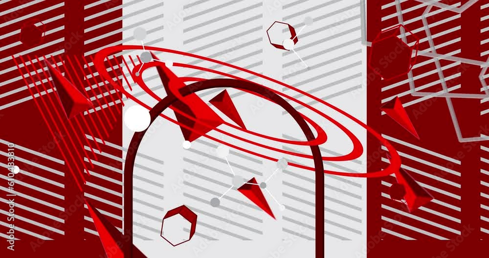 Busy red and white geometric background video template. Simple shape ...