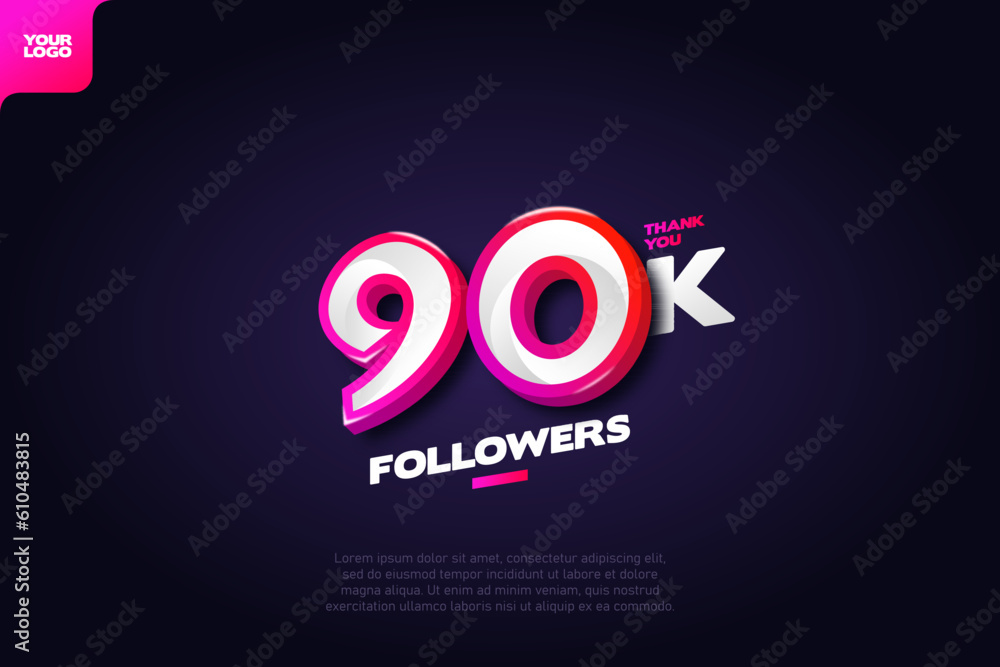 celebration of 90k followers with realistic 3d number on dark ...