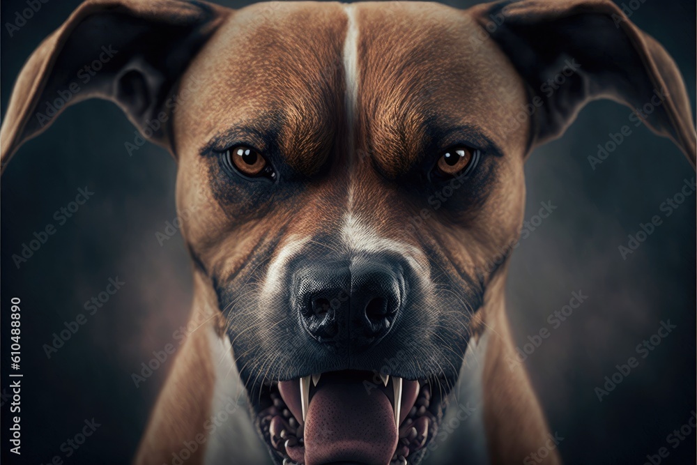 Aggressive dog showing teeth. Realistic portrait. Close up. Front view ...
