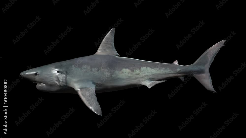 White Shark swimming on black background, perspective side view, 3D ...