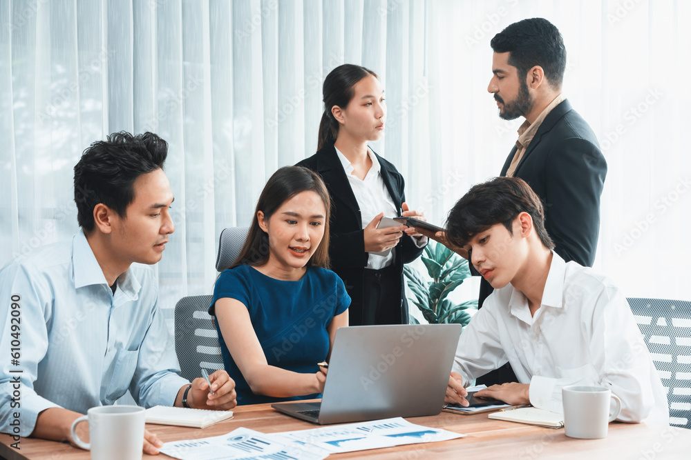 Professional Asian employee work together as team in corporate office ...