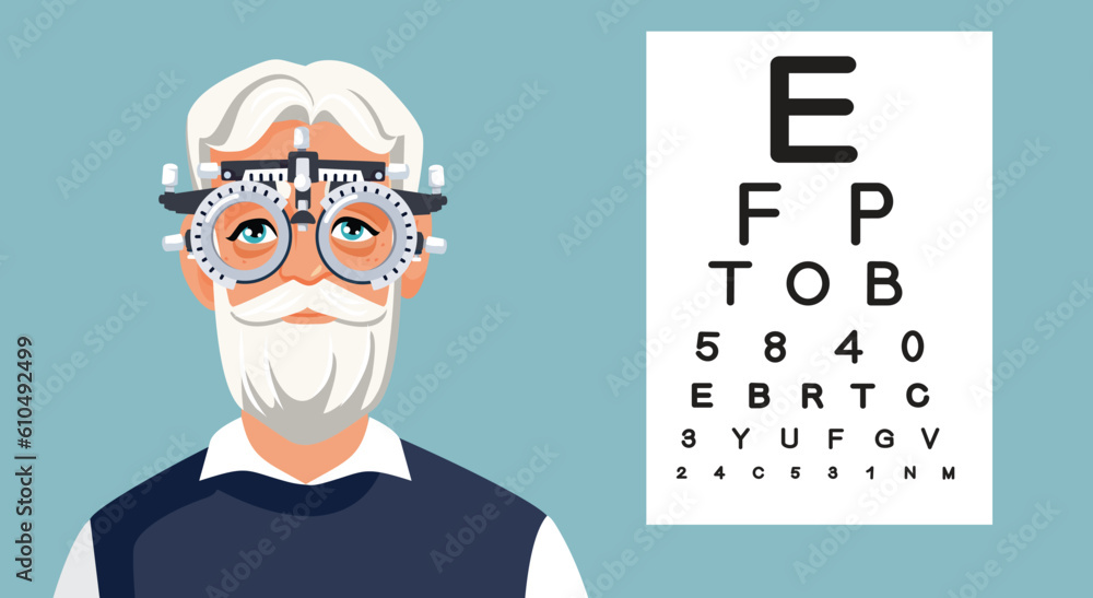Elderly Man Having an Eye Consultation at the Optometrist Vector ...