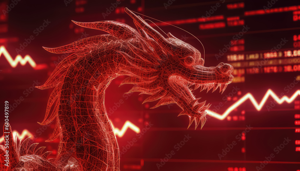 Red Dragon for Chinese Stock Market Chart crisis concept, Generative AI ...