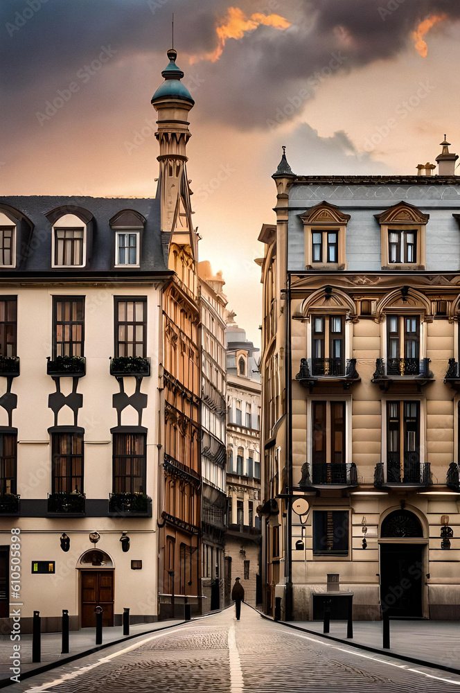 Old town, gothic, architecture, tenement house, urban space. Stock ...