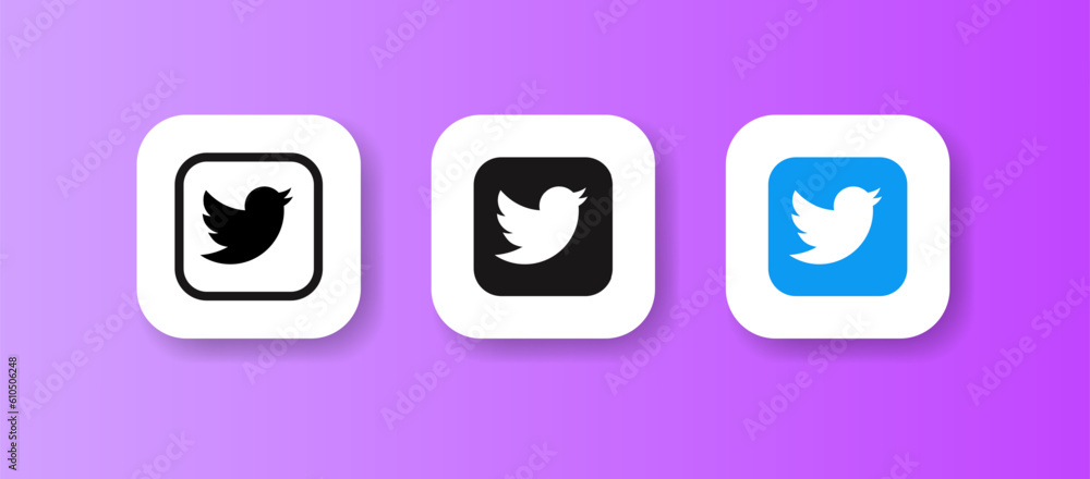 Twitter. Different styles, color, set logo twitter. Vector icons ...
