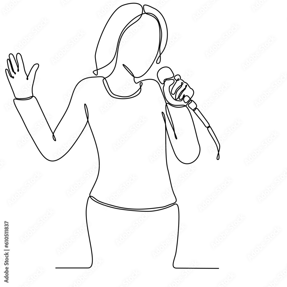 woman singing with microphone in hand vector illustration. music band ...