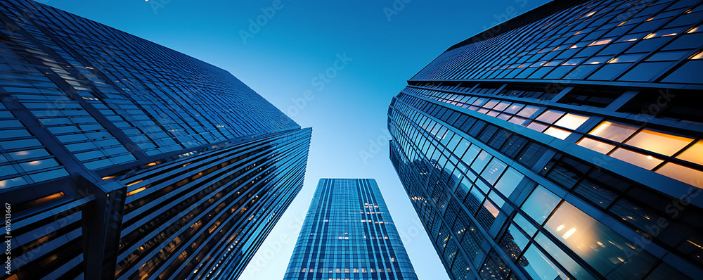 skyscrapers at night time in a city from the ground Generated by AI ...