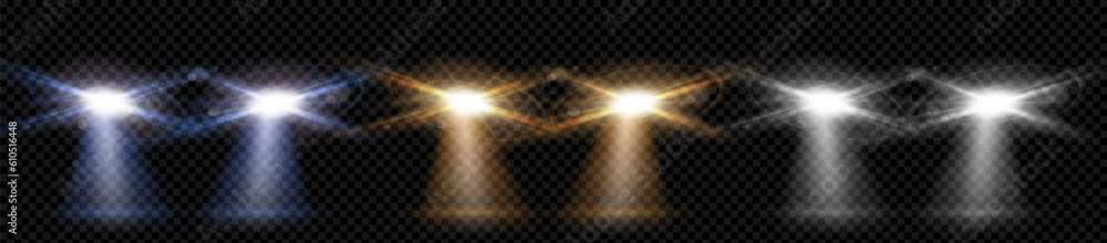 Realistic night car light flare vector effect isolated on transparent ...