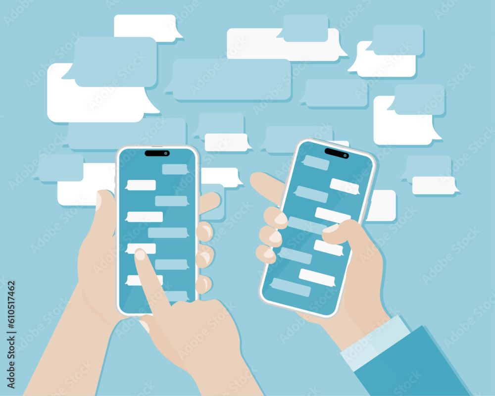 Smart Phone Messenger concept. Instant messaging chat on mobile screens ...