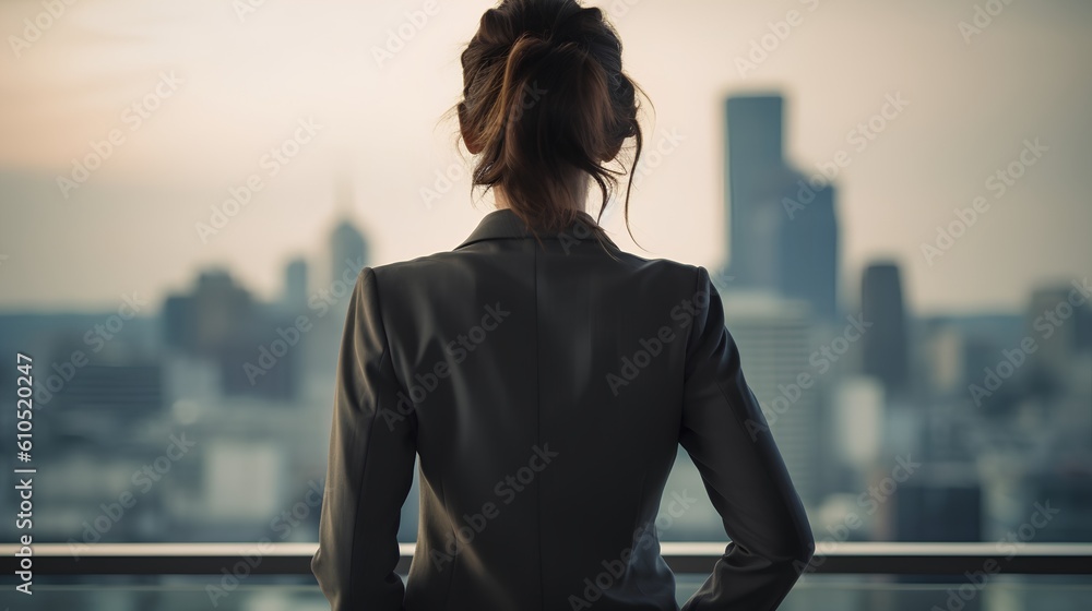 Business woman in a suit. The executive from the back view, emphasizing ...