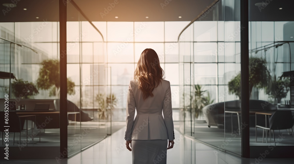Business woman in a suit. The executive from the back view, emphasizing ...
