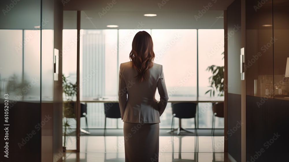 Business woman in a suit. The executive from the back view, emphasizing ...