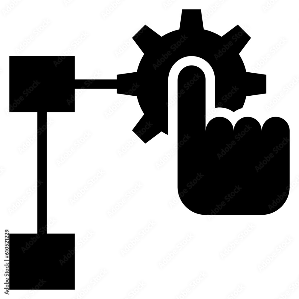 flow chart cog wheel management hand click icon solid glyph Stock ...