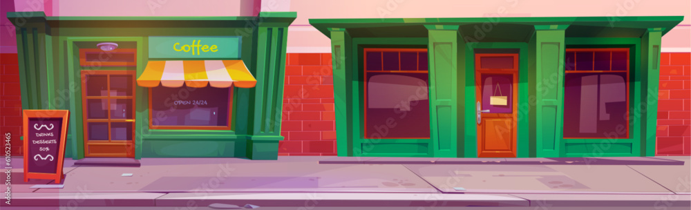 Cafe shop street exterior vector city storefront. Vintage building ...