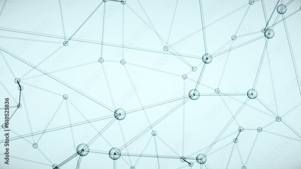 Futuristic 3D animation of connected spheres shapes with transparent ...